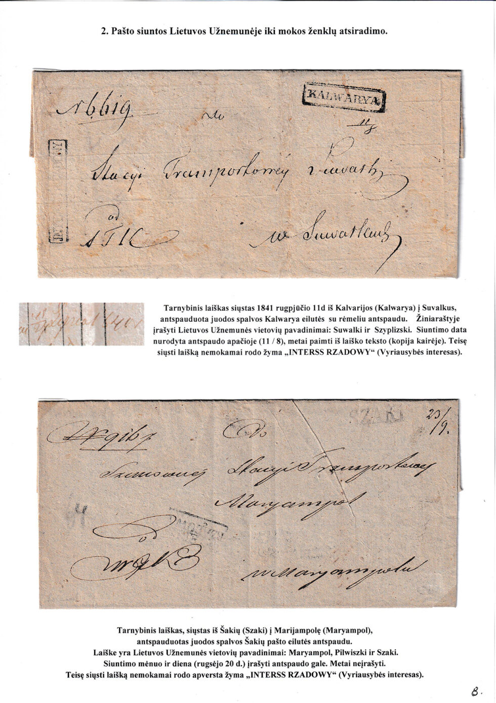 JUOZAS URBONAS [LT] Postal History Lithuanian of Užnemune Region 1833 ...